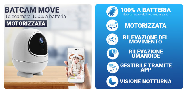 Telecamera 100% a batteria semovente ORIENTABILE, senza fili, sensore ...
